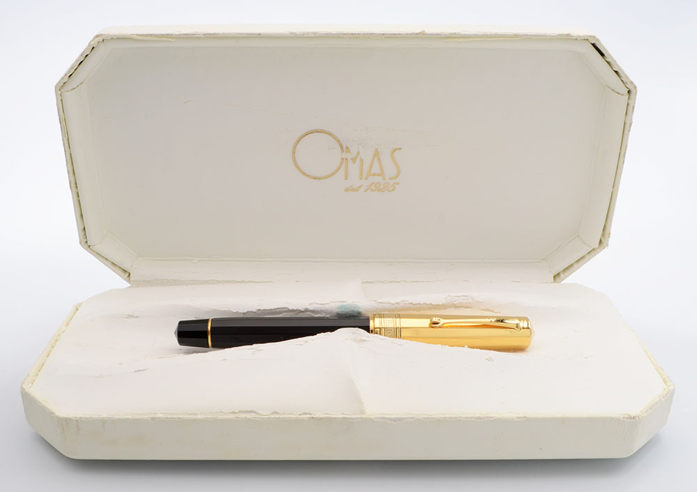 Omas Arte Italiana "Precious Facets" Milord Fountain Pen - Black w Vermeil Cap, Piston Fill, 18k ...